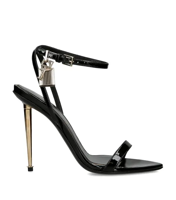 TOM FORD Patent Leather Padlock Stiletto Sandals 105 - Black