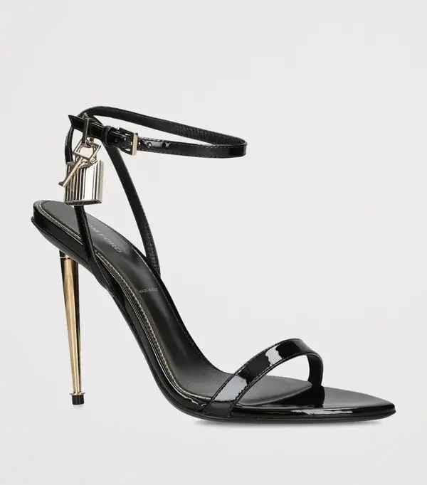 TOM FORD Patent Leather Padlock Stiletto Sandals 105 - Black