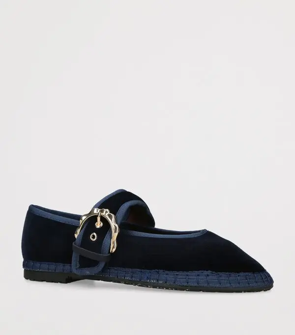 FLABELUS Sophie Velvet Mary Janes - Blue