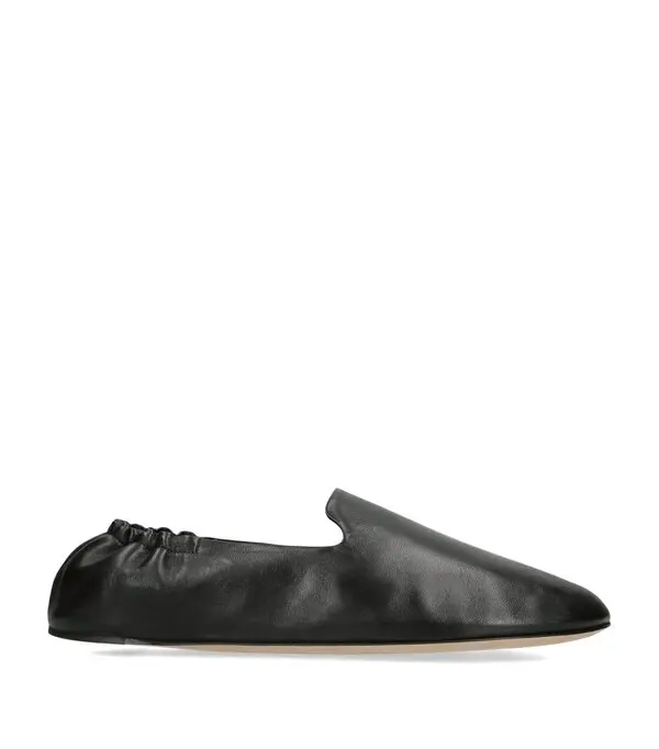 THE ROW Casa Leather Slip-on Slippers - Black