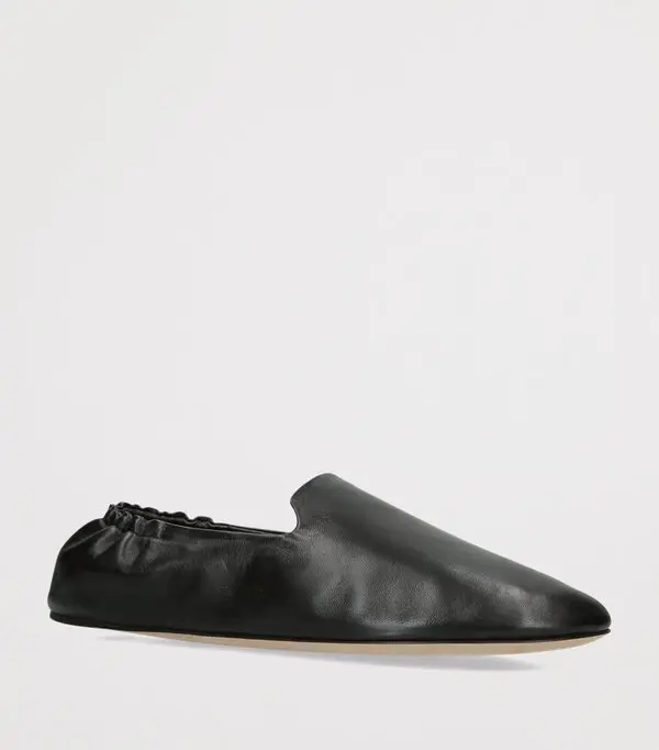 THE ROW Casa Leather Slip-on Slippers - Black