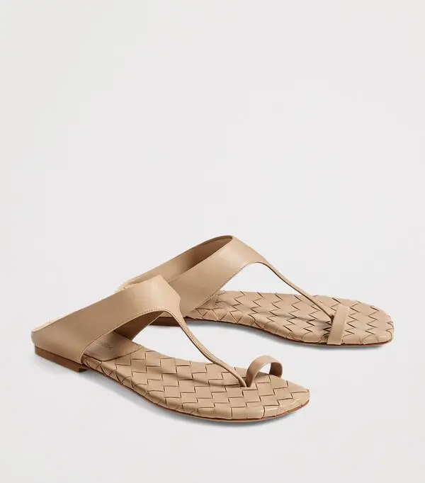 Bottega Veneta Livia Lambskin Thong Sandals - Neutral