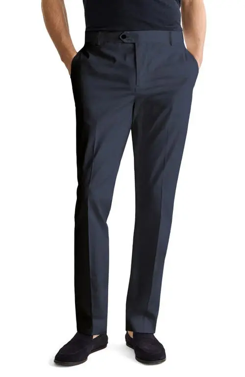 Mango Slim Fit Stretch Cotton Tailored Trousers - Navy