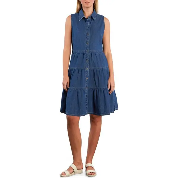 HINT OF BLU Sleeveless Tiered Denim Dress - Effortless Blue