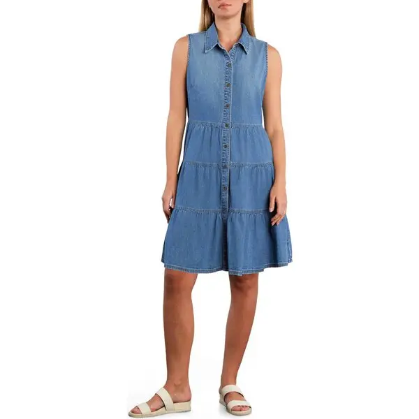 HINT OF BLU Sleeveless Tiered Denim Dress - La Blue