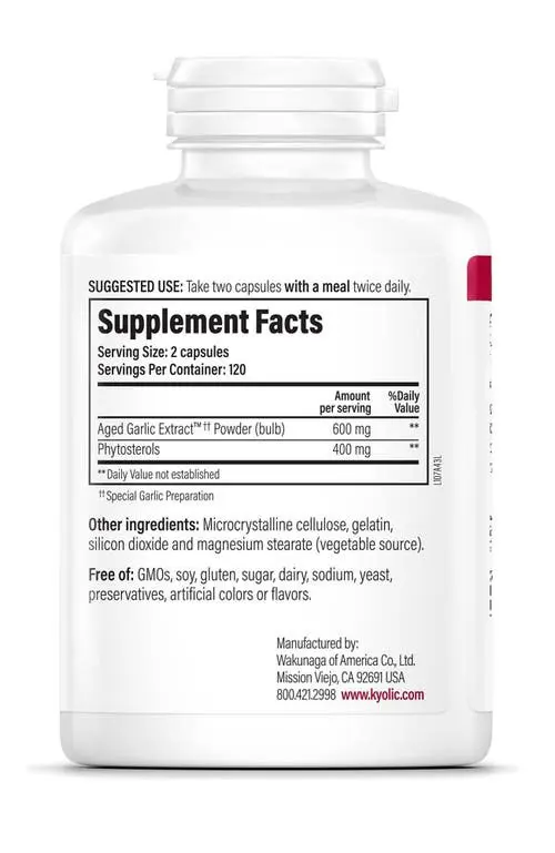 KYOLIC Aged Garlic Extract Formula 107, Phytosterols For Cholesterol Support