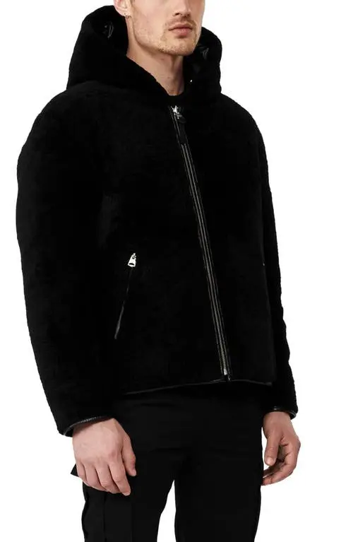 Mackage Bryce Reversible Water Resistant Genuine Shearling Down Coat - Black