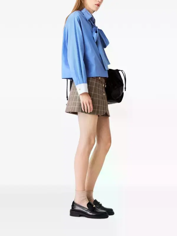 Maje Cropped Cotton Pussy Bow Shirt