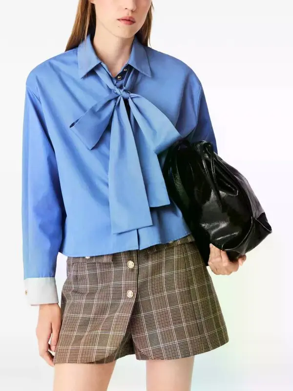 Maje Cropped Cotton Pussy Bow Shirt