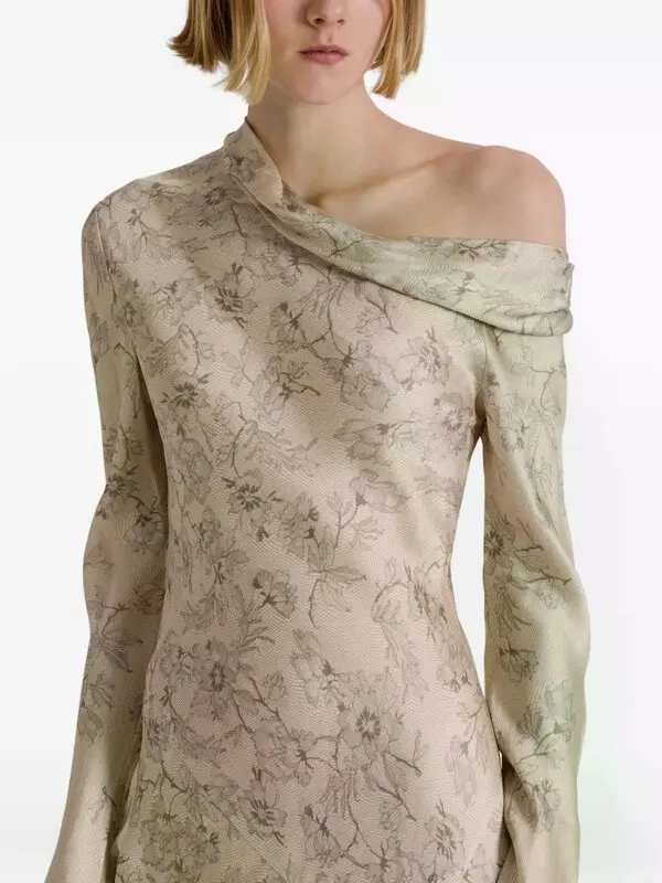 Alberta Ferretti Off-shoulder Floral Print Maxi Dress - Neutrals