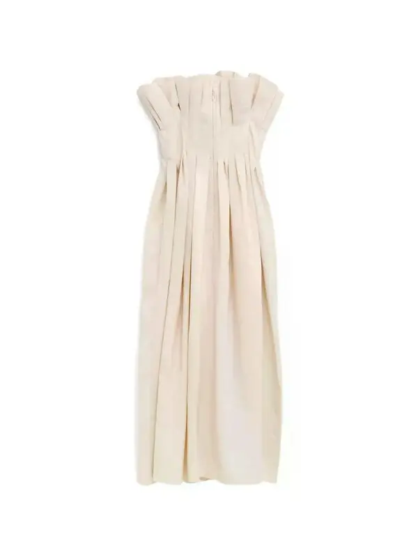 Khaite Pleated Strapless Midi Dress