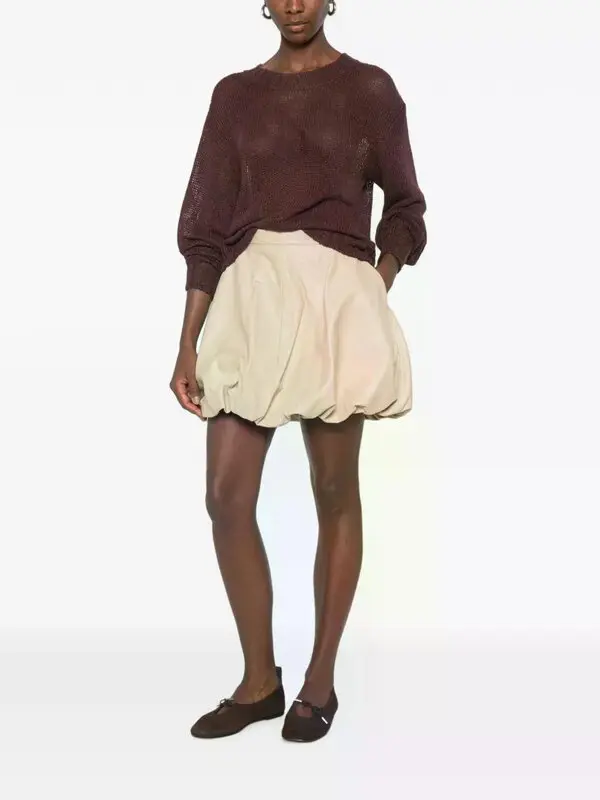 BY MALENE BIRGER Leather Bubble Hem Mini Skirt - Neutrals