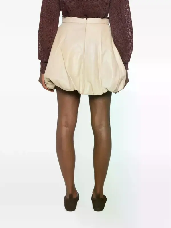 BY MALENE BIRGER Leather Bubble Hem Mini Skirt - Neutrals