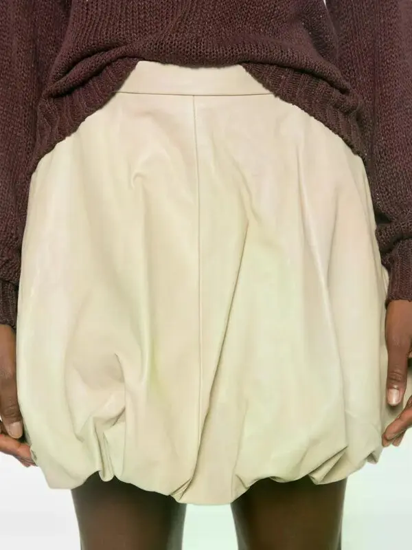 BY MALENE BIRGER Leather Bubble Hem Mini Skirt - Neutrals