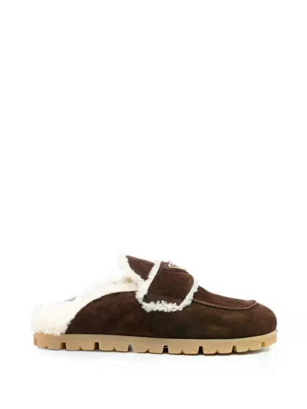 Prada Shearling-trim Suede Mules