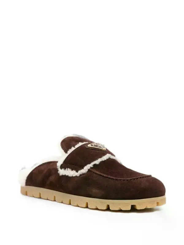 Prada Shearling-trim Suede Mules