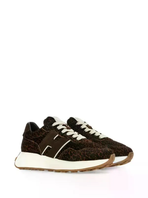 Hogan Leopard Print Calf Hair Sneakers - Brown