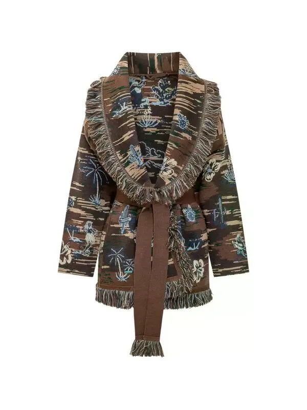 Alanui Tex Hawaii Fringed Trim Cardigan - Brown