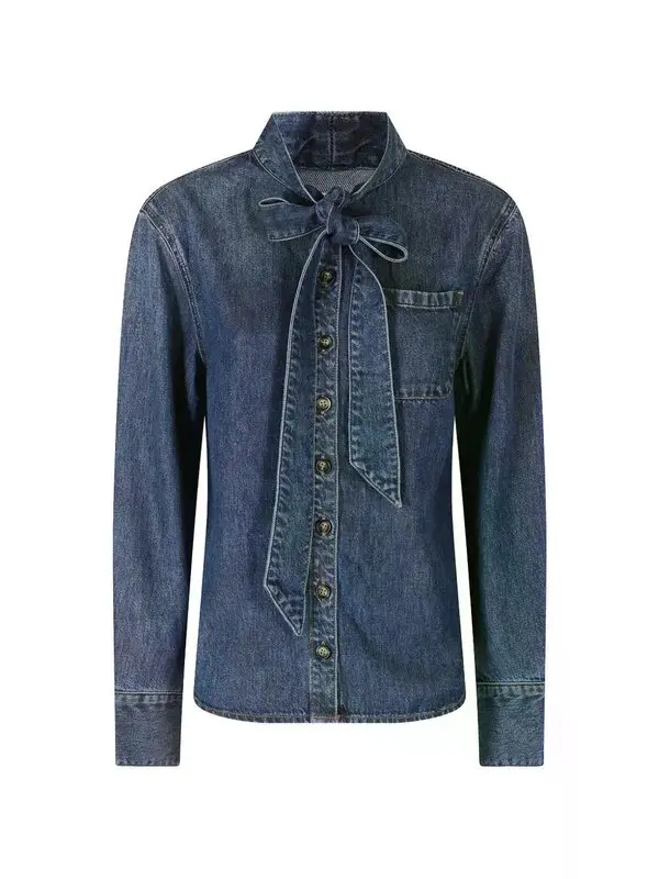 SELF-PORTRAIT Tie-neck Denim Shirt