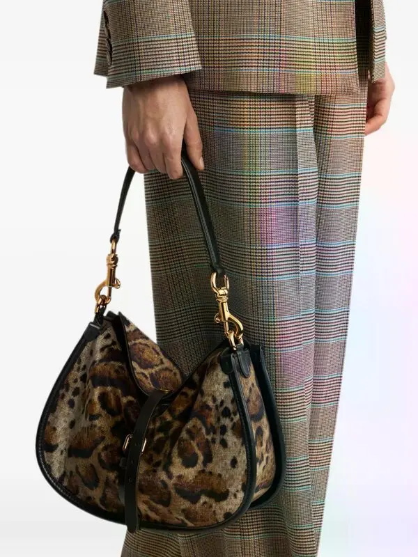 Etro Medium Pony Bag In Velvet With Leopard Motif - Neutrals