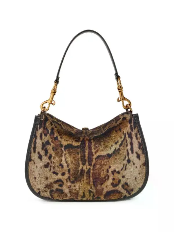 Etro Medium Pony Bag In Velvet With Leopard Motif - Neutrals