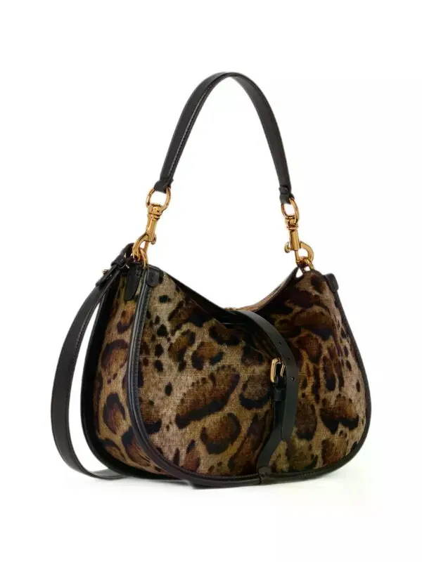 Etro Medium Pony Bag In Velvet With Leopard Motif - Neutrals