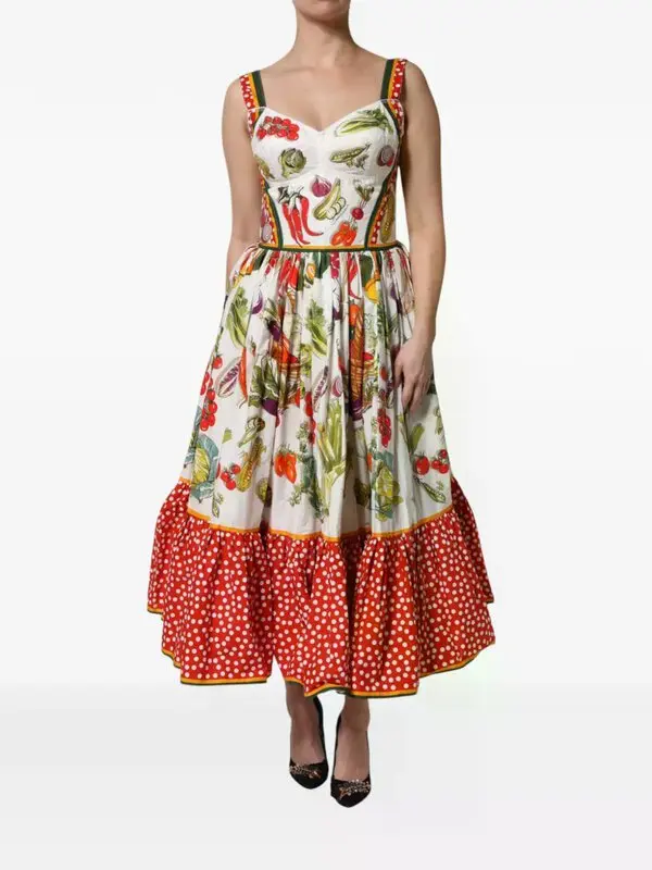 Dolce & Gabbana Vegetable-print Ruffled Midi Dress