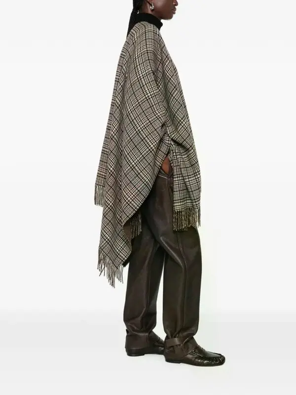 Brunello Cucinelli Check Pattern Fringed Poncho
