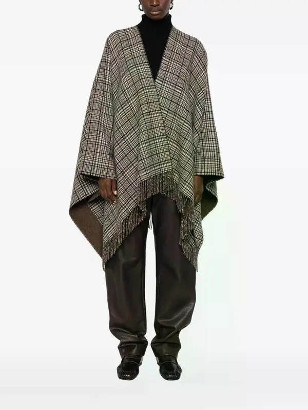 Brunello Cucinelli Check Pattern Fringed Poncho