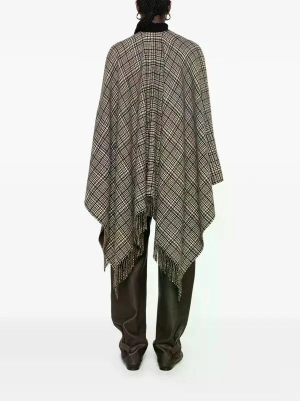 Brunello Cucinelli Check Pattern Fringed Poncho
