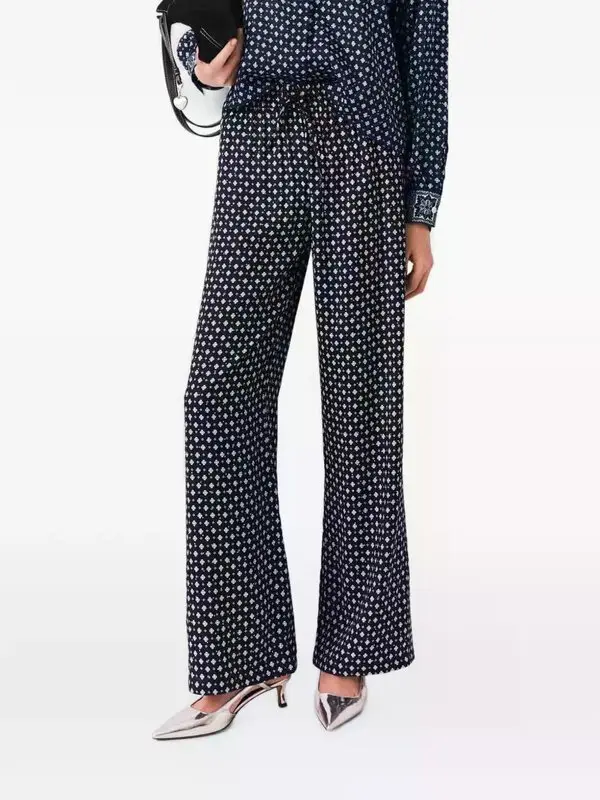 Maje Wide-leg Trousers With Rhinestone Graphic Print