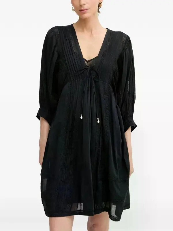 TWINSET Lace-trimmed Pintuck Cotton Mini Dress