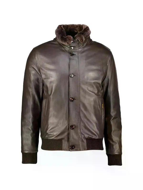 MOORER Shearling Collar Leather Jacket