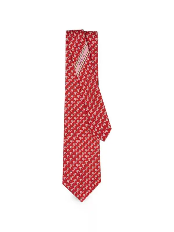 FERRAGAMO Silk Owl Print Neck Tie - Red