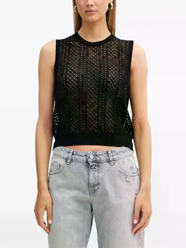 VICOLO Crochet Knit Sleeveless Top - Black