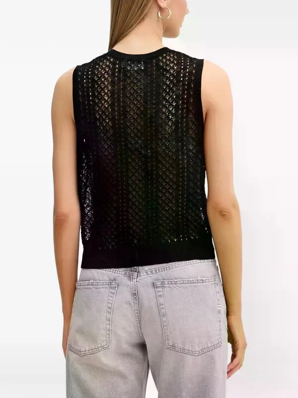 VICOLO Crochet Knit Sleeveless Top - Black