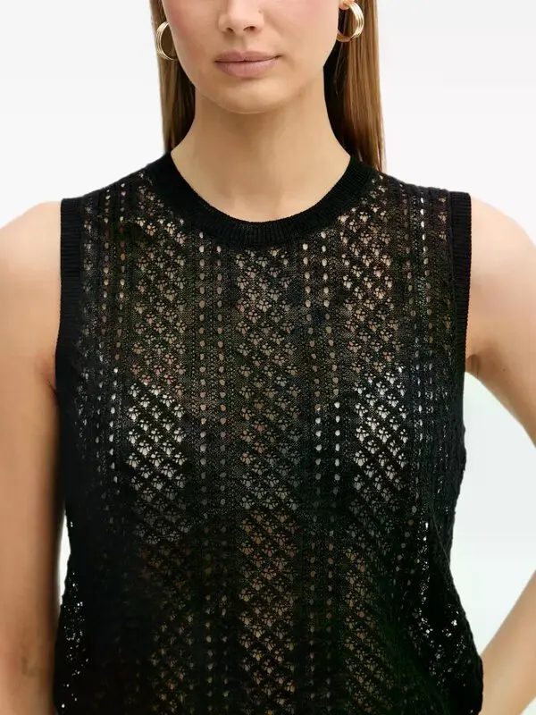VICOLO Crochet Knit Sleeveless Top - Black