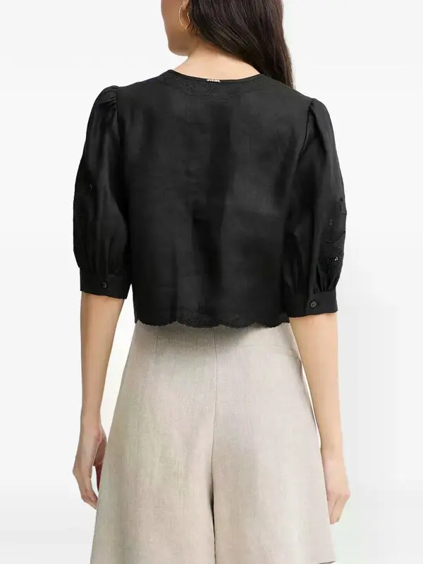 TWINSET Linen Broderie Anglaise Cropped Shirt - Black
