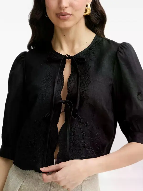 TWINSET Linen Broderie Anglaise Cropped Shirt - Black
