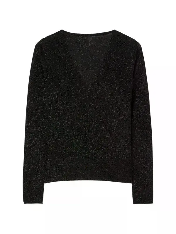 RETORI Retro V-neck Metallic Knit Blouse