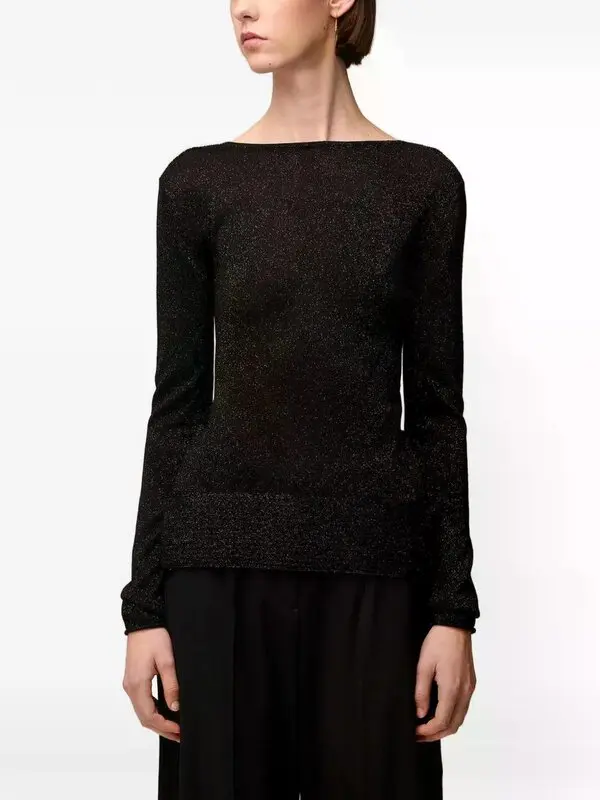 RETORI Retro V-neck Metallic Knit Blouse