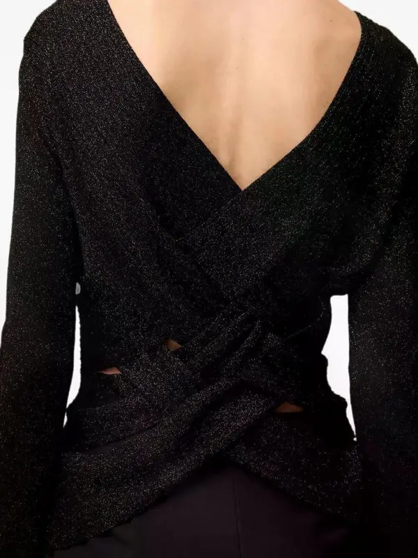 RETORI Retro V-neck Metallic Knit Blouse