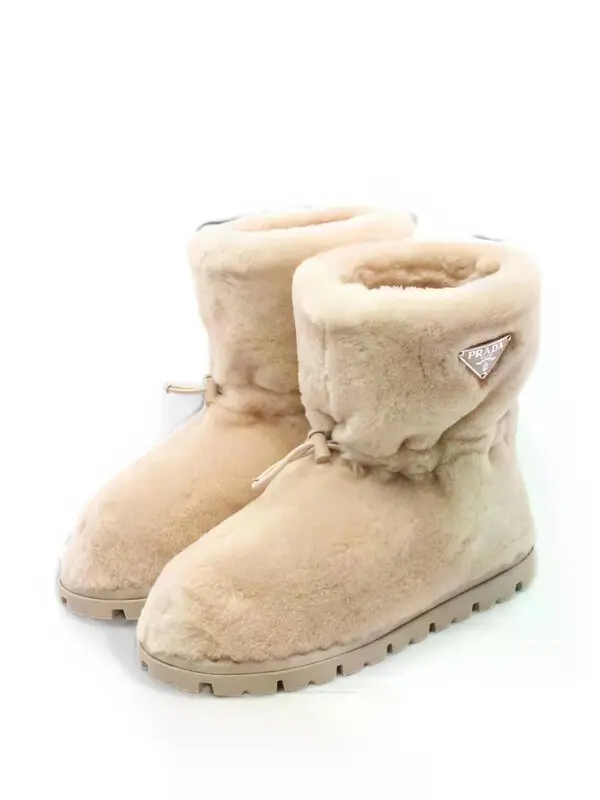 Prada Shearling Logo Plate Boots