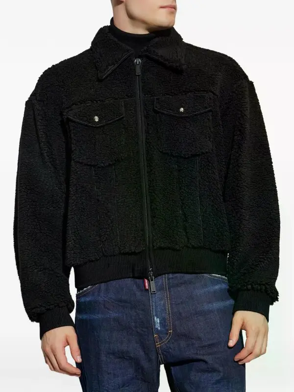 Dsquared2 Fleece Zip-up Jacket With Spread Collar And Logo Patch