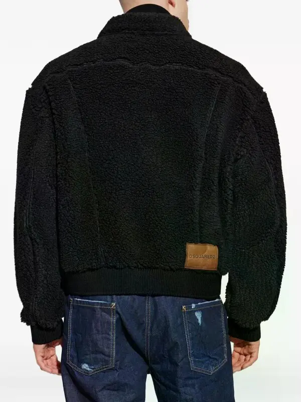 Dsquared2 Fleece Zip-up Jacket With Spread Collar And Logo Patch