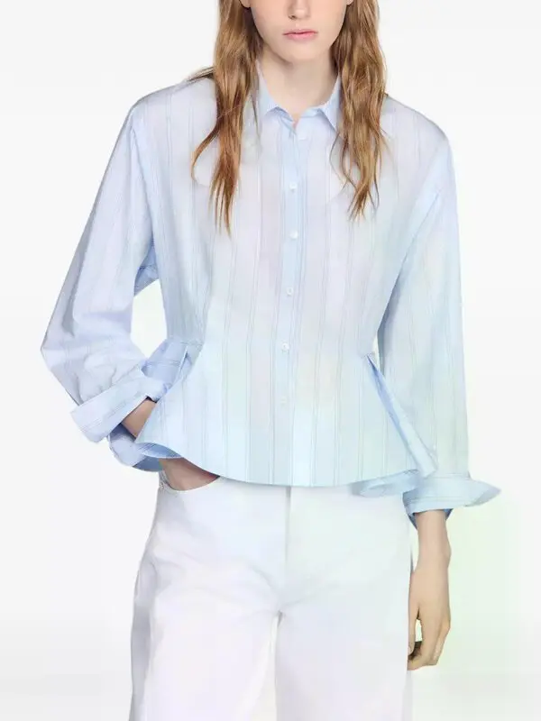 Sandro Striped Pleated Peplum Shirt