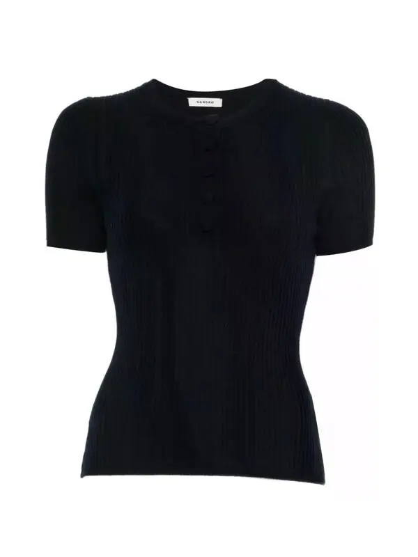 Sandro Ribbed Knit Buttoned Top