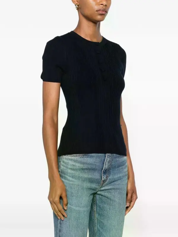 Sandro Ribbed Knit Buttoned Top