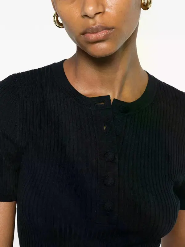 Sandro Ribbed Knit Buttoned Top