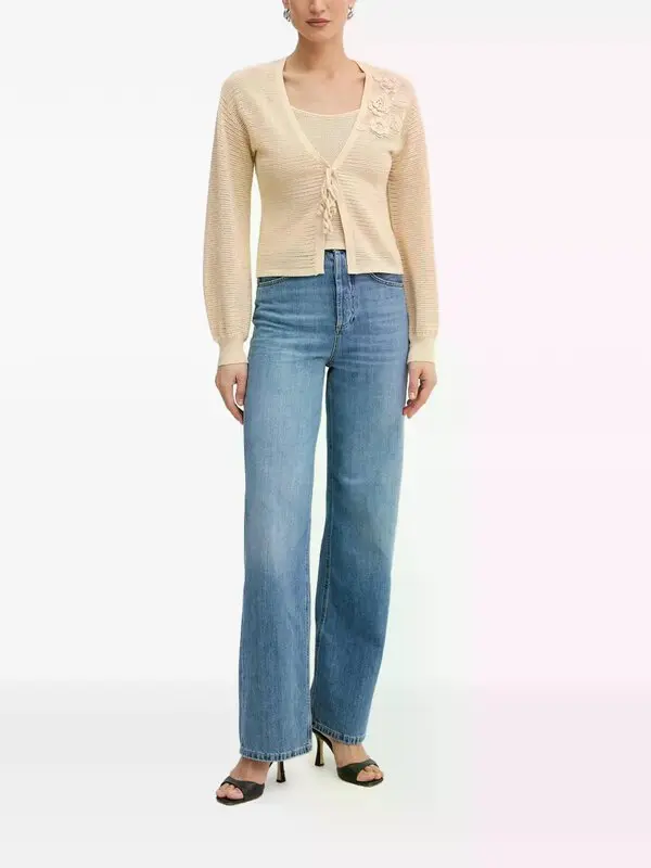 TWINSET Open-knit Floral Appliqué Cardigan
